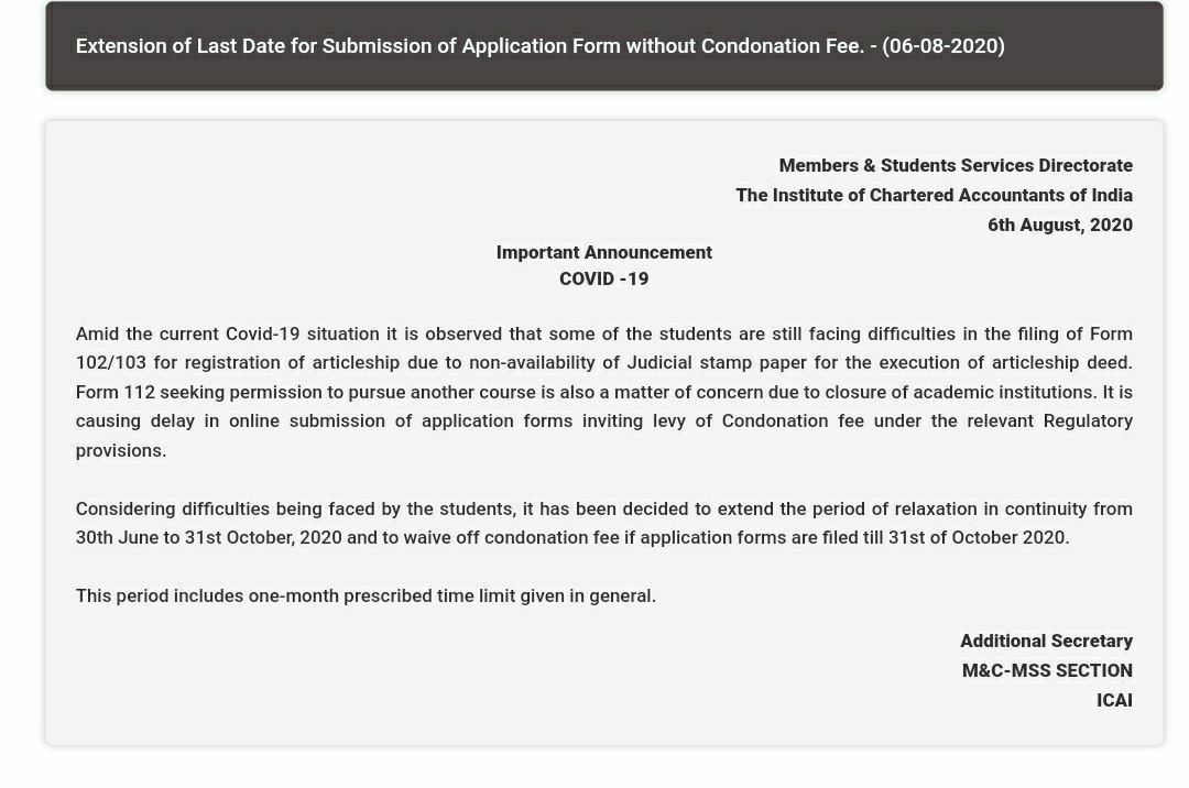 ICAI Important Announcement