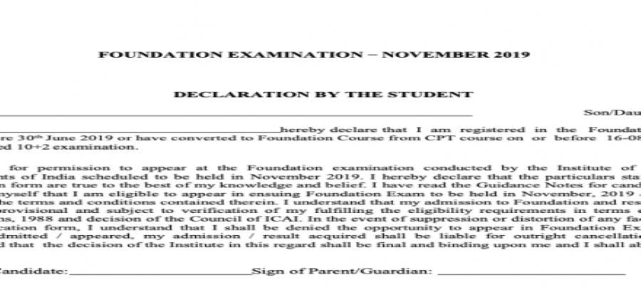 Declaration Certificate format for November 2019 Exam