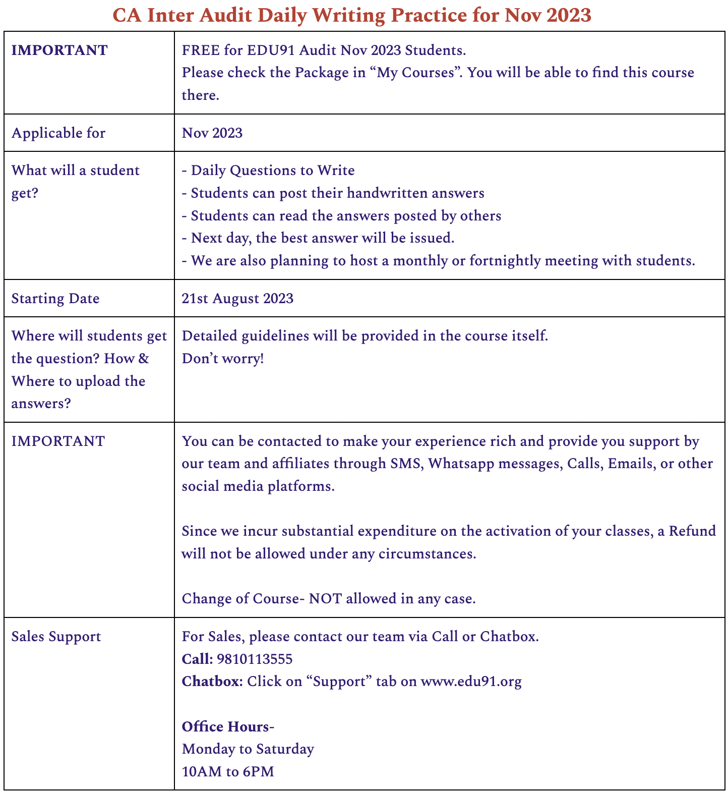 CA Inter Audit Daily Writing Practice for Nov 2023